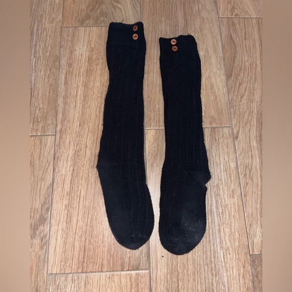 Accessories | Black Midi Socks With Brown Button | Poshmark